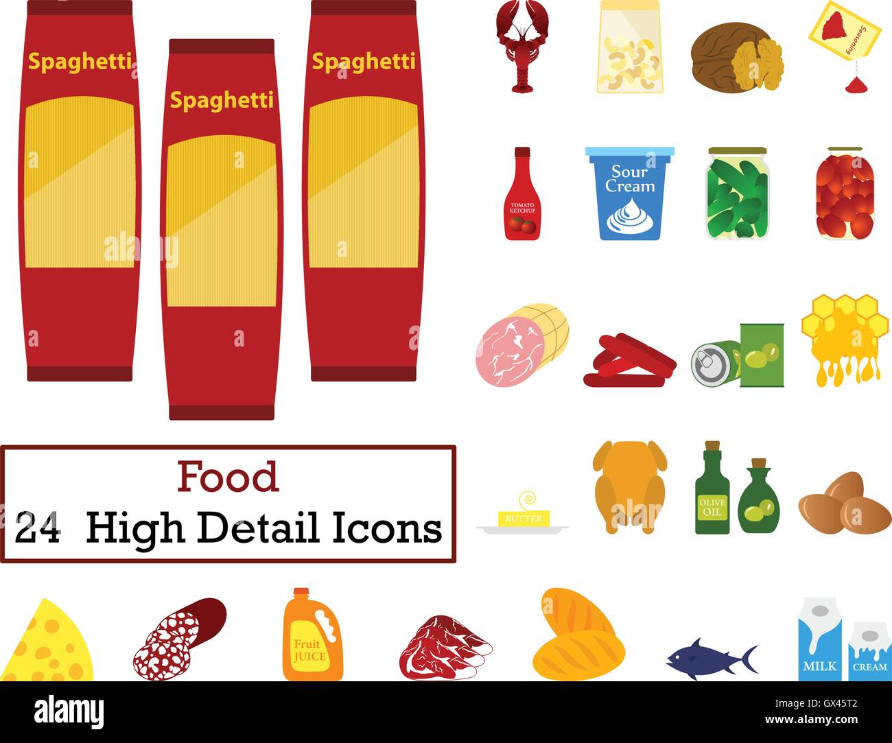 Set of 24 Food Icons. Flat color design. Vector illustration Stock ...