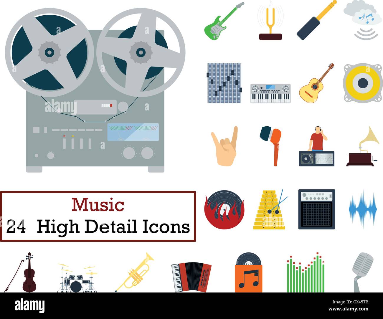Set of 24 Music Icons. Flat color design. Vector illustration Stock ...