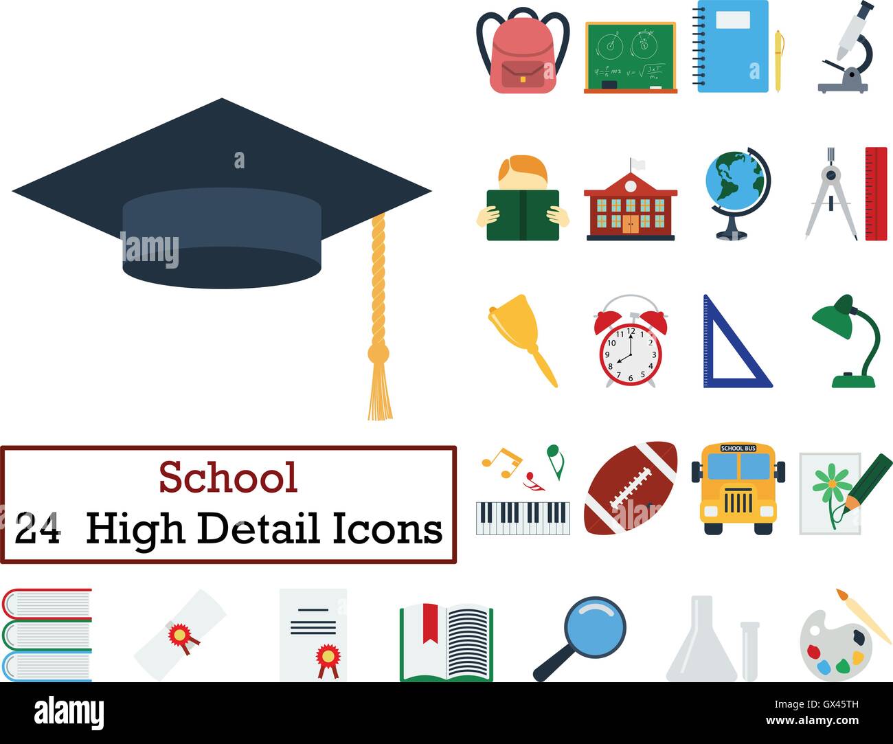 Set of 24 Education Icons. Flat color design. Vector illustration Stock ...