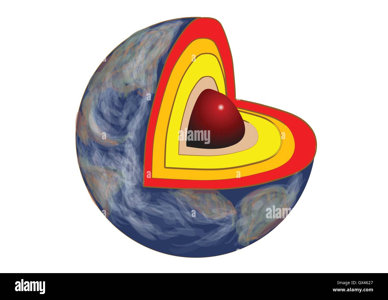 earth cut-away with visible iron core and all the geological layers ...