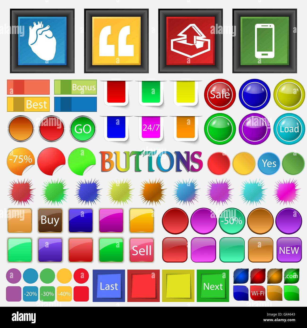 heart, quotes, recovery phone icon. Big set buttons for your site ...