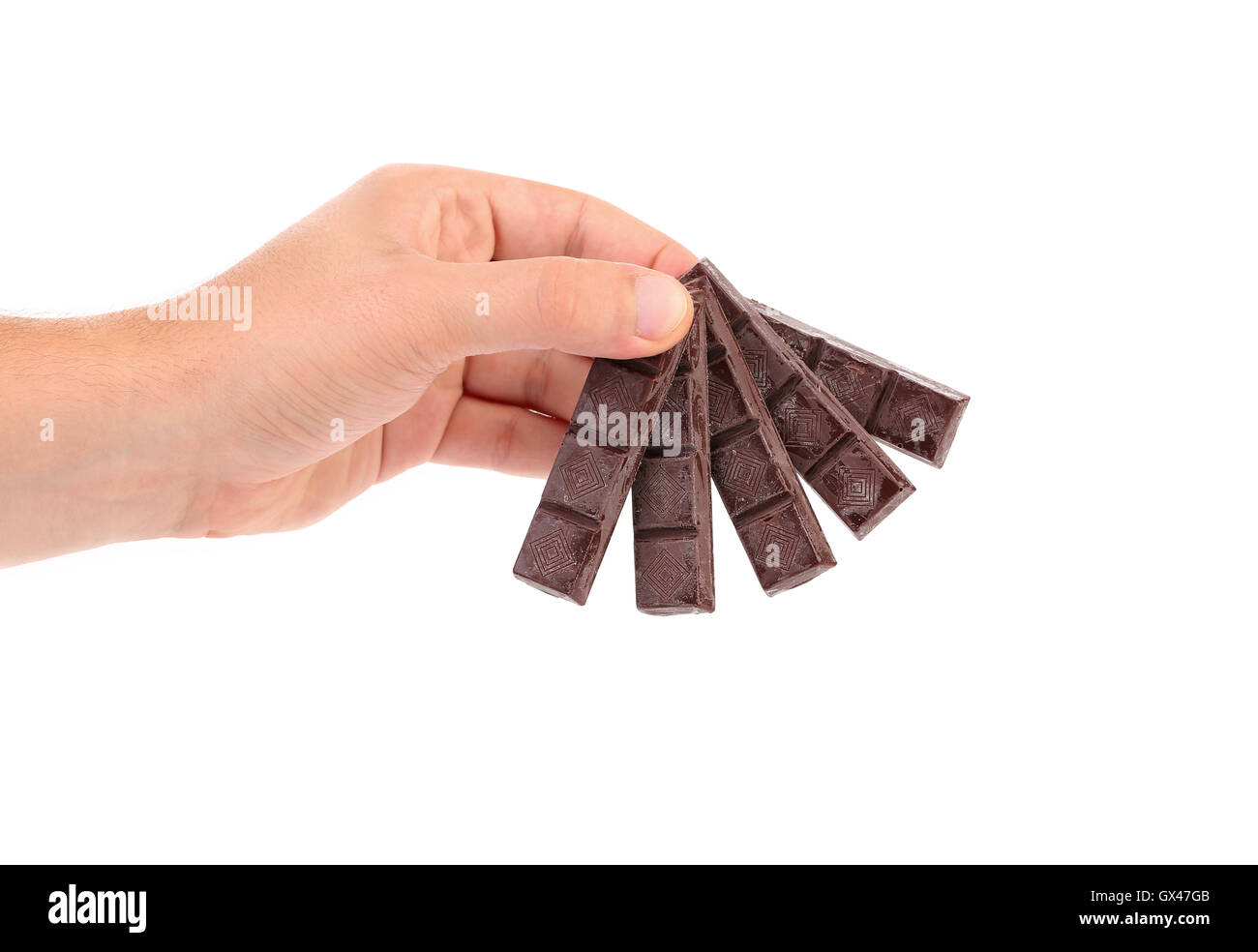 Hand holds chocolate bars Stock Photo - Alamy
