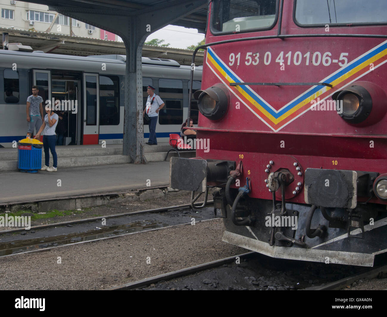 Passengers at platform at the Bucharest Nord train station. Romania ...