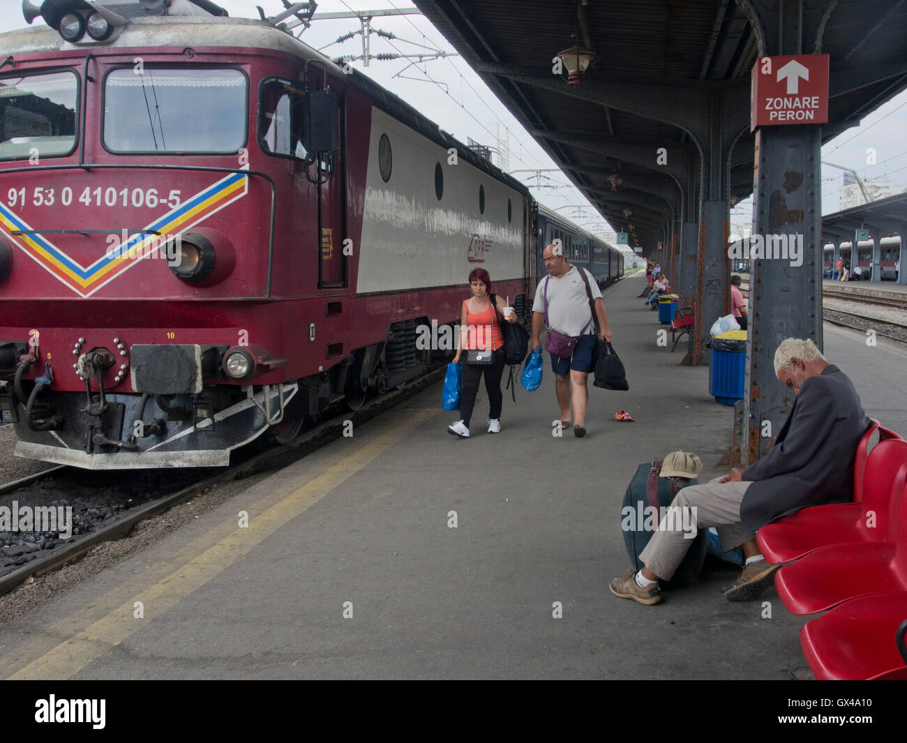 Passengers at platform at the Bucharest Nord train station. Romania ...