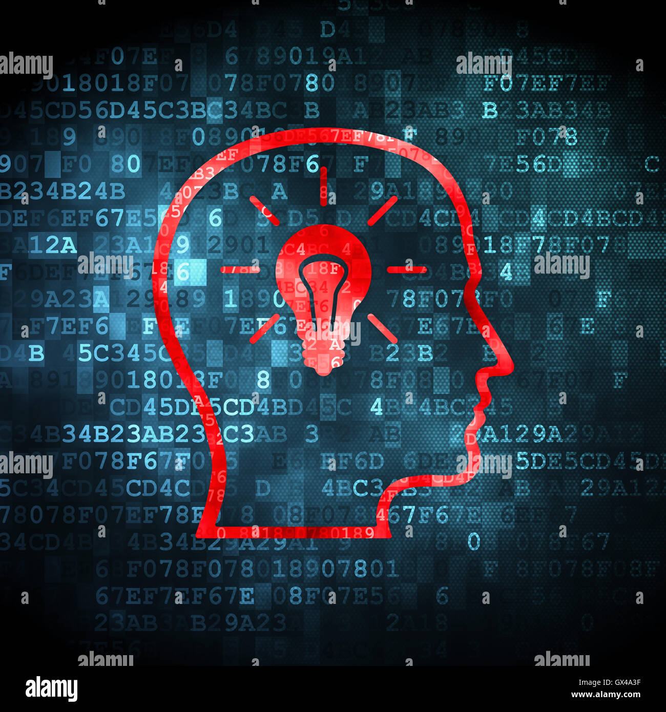 Data concept: Head With Lightbulb on digital background Stock Photo - Alamy