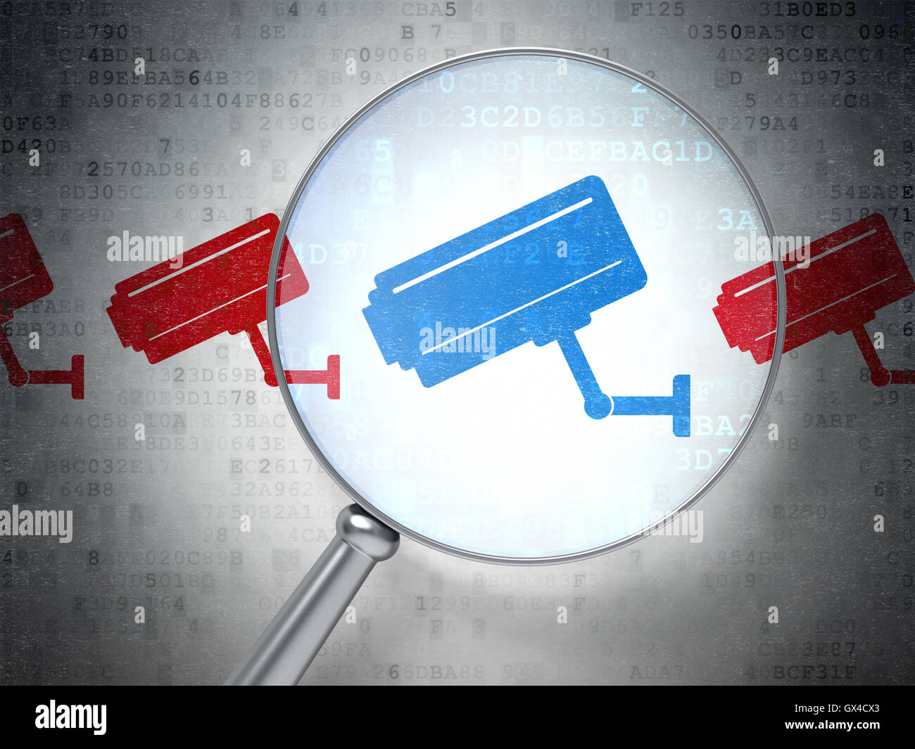 Protection concept: Cctv Camera with optical glass on digital ba Stock ...