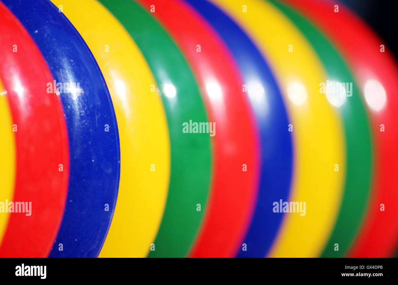 colored plastic rings on the playground for games and children's ...