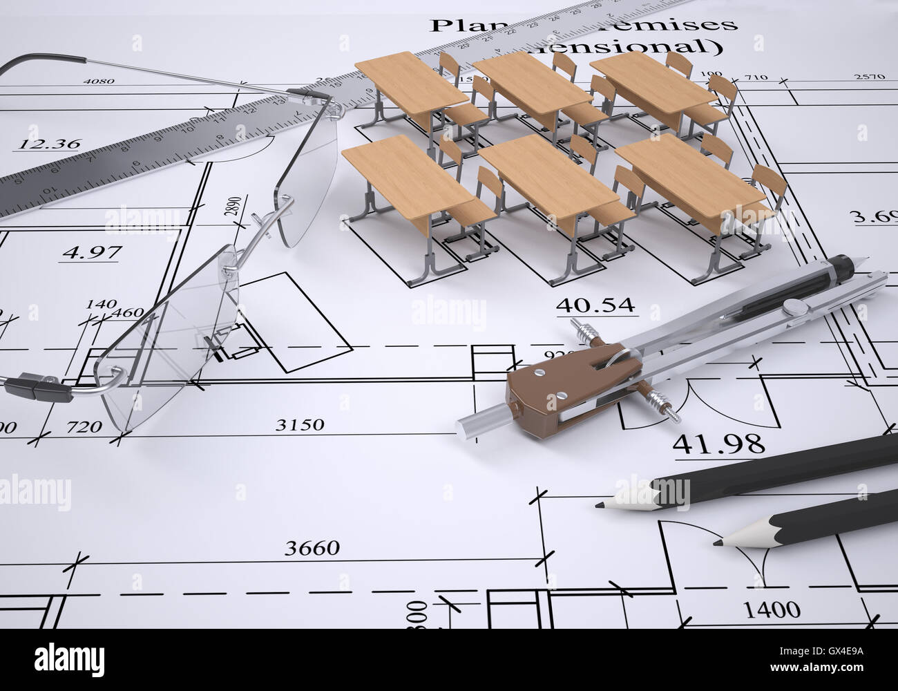 Drawing of the arrangement of furniture Stock Photo - Alamy