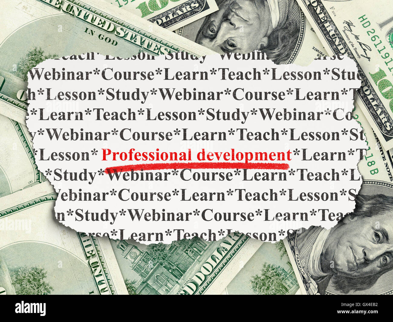 Education concept: Professional Development on Money background Stock ...