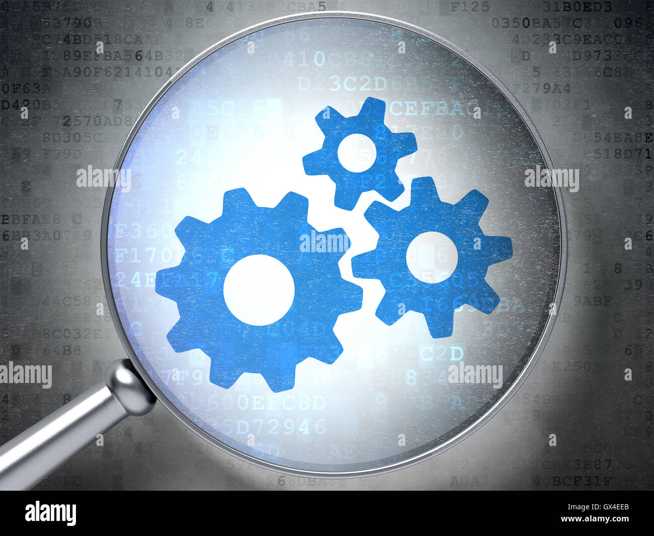 Web design concept: Gears with optical glass on digital backgro Stock ...