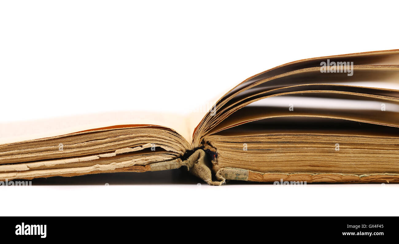 Opened old book Stock Photo - Alamy