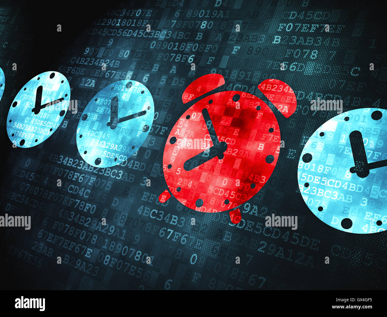 Timeline concept: Alarm Clock on digital background Stock Photo - Alamy