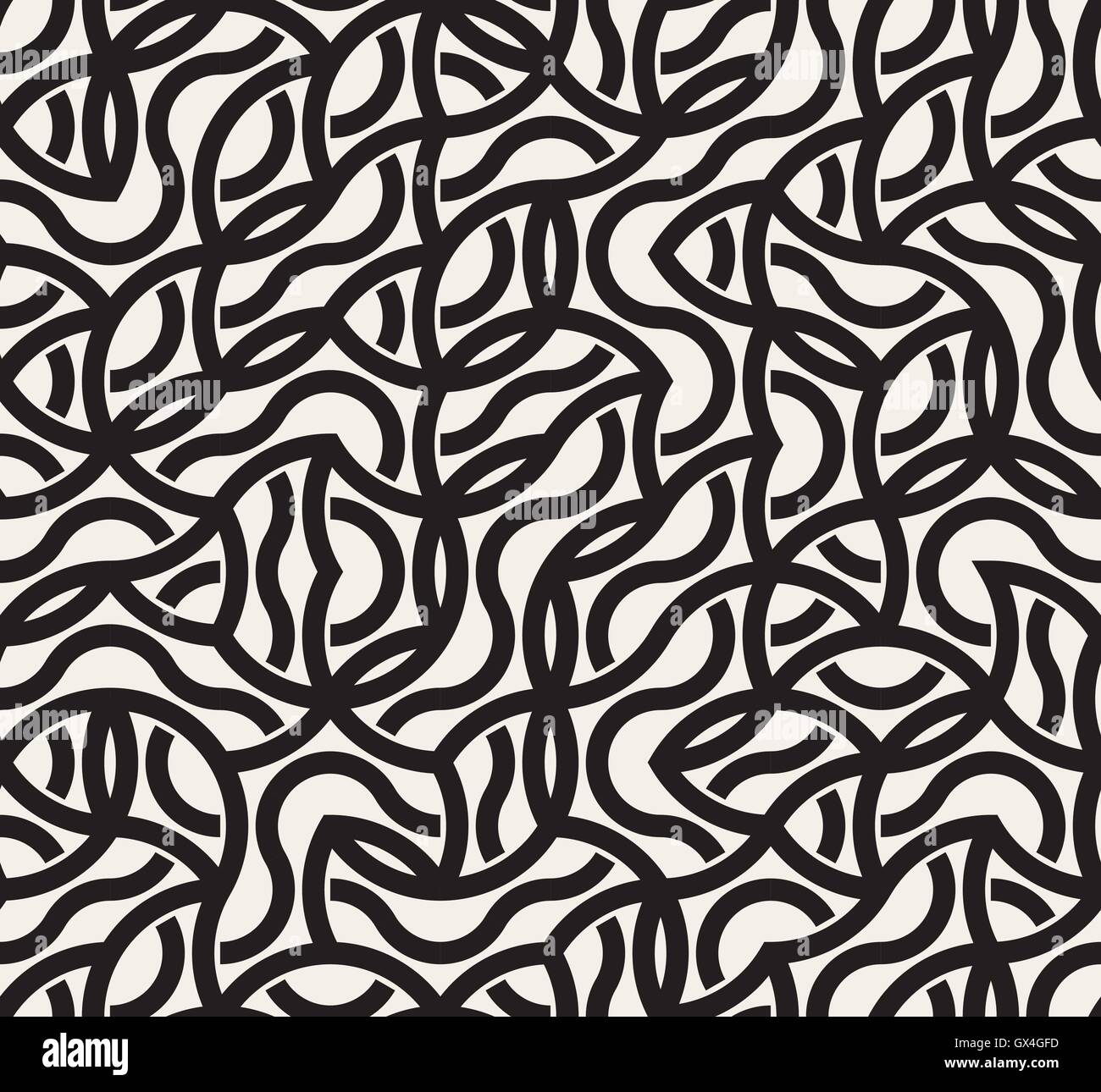 Vector Seamless Black And White Irregular Arc Lines Maze Pattern Stock ...