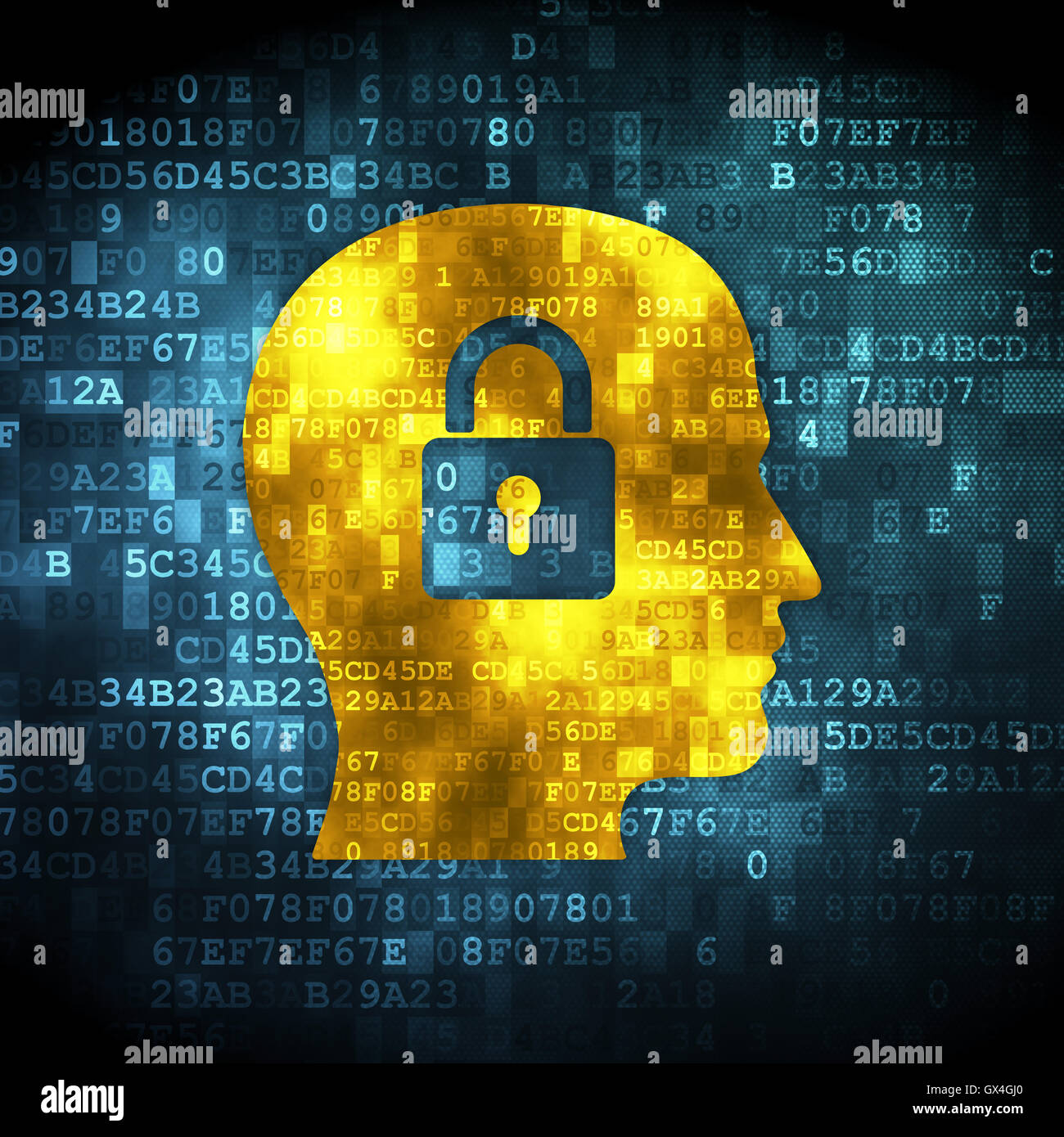 Data concept: Head With Padlock on digital background Stock Photo - Alamy