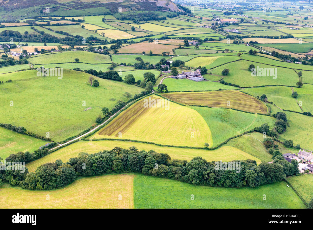 Aerial view of farmland in Cumbria near Kirkby Lonsdale England Stock ...