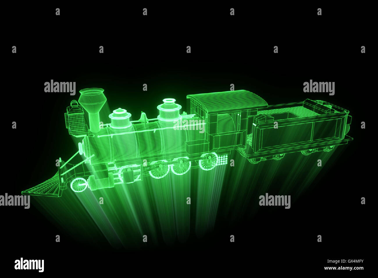 Train in Hologram Wireframe Style. Nice 3D Rendering Stock Photo - Alamy