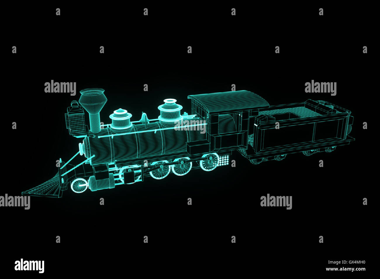 Train in Hologram Wireframe Style. Nice 3D Rendering Stock Photo - Alamy