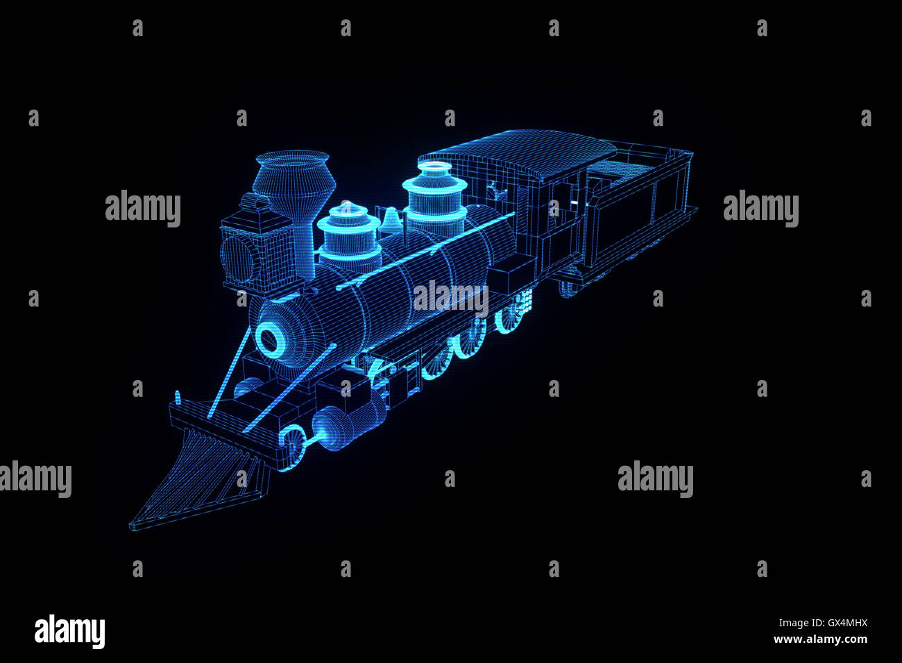 Train in Hologram Wireframe Style. Nice 3D Rendering Stock Photo - Alamy