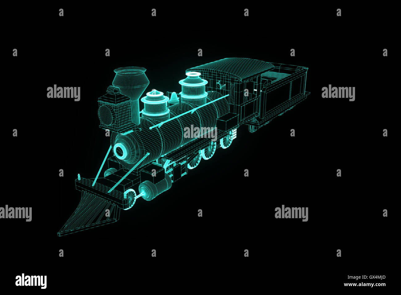 Train in Hologram Wireframe Style. Nice 3D Rendering Stock Photo - Alamy