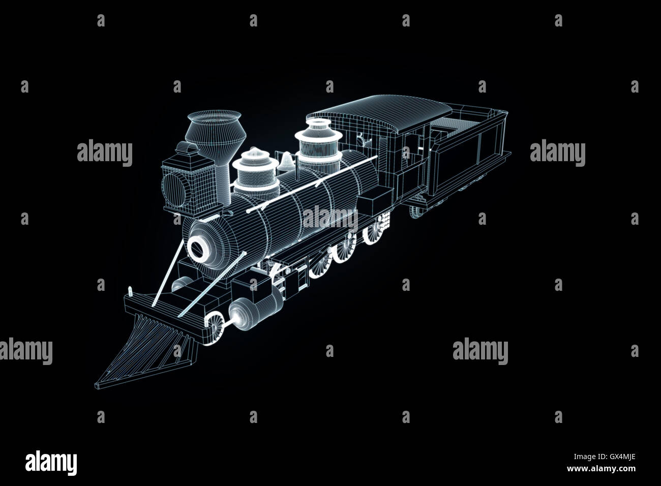 Train in Hologram Wireframe Style. Nice 3D Rendering Stock Photo - Alamy