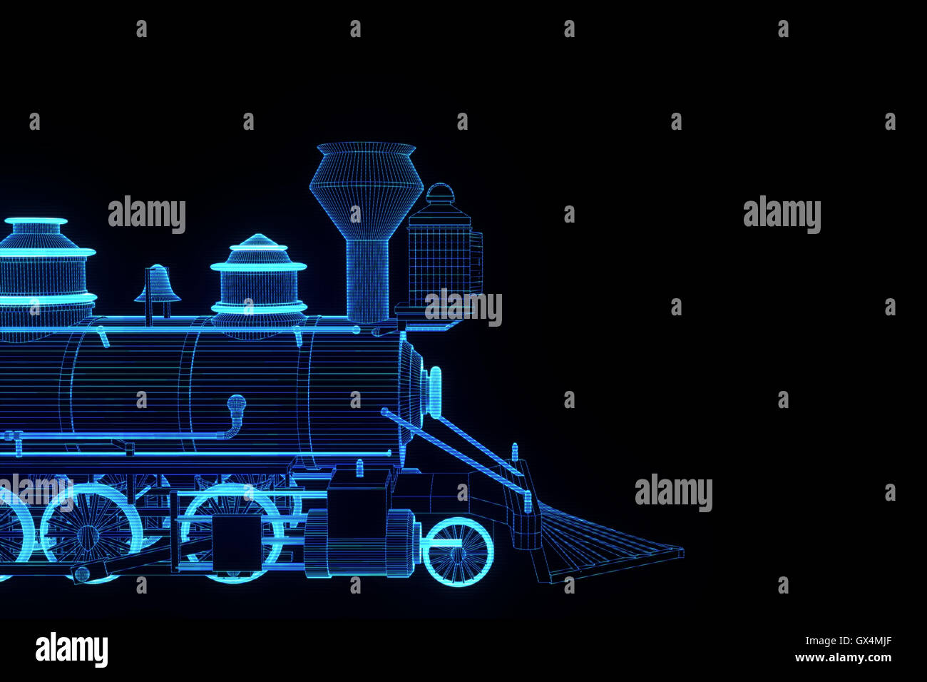 Train in Hologram Wireframe Style. Nice 3D Rendering Stock Photo - Alamy