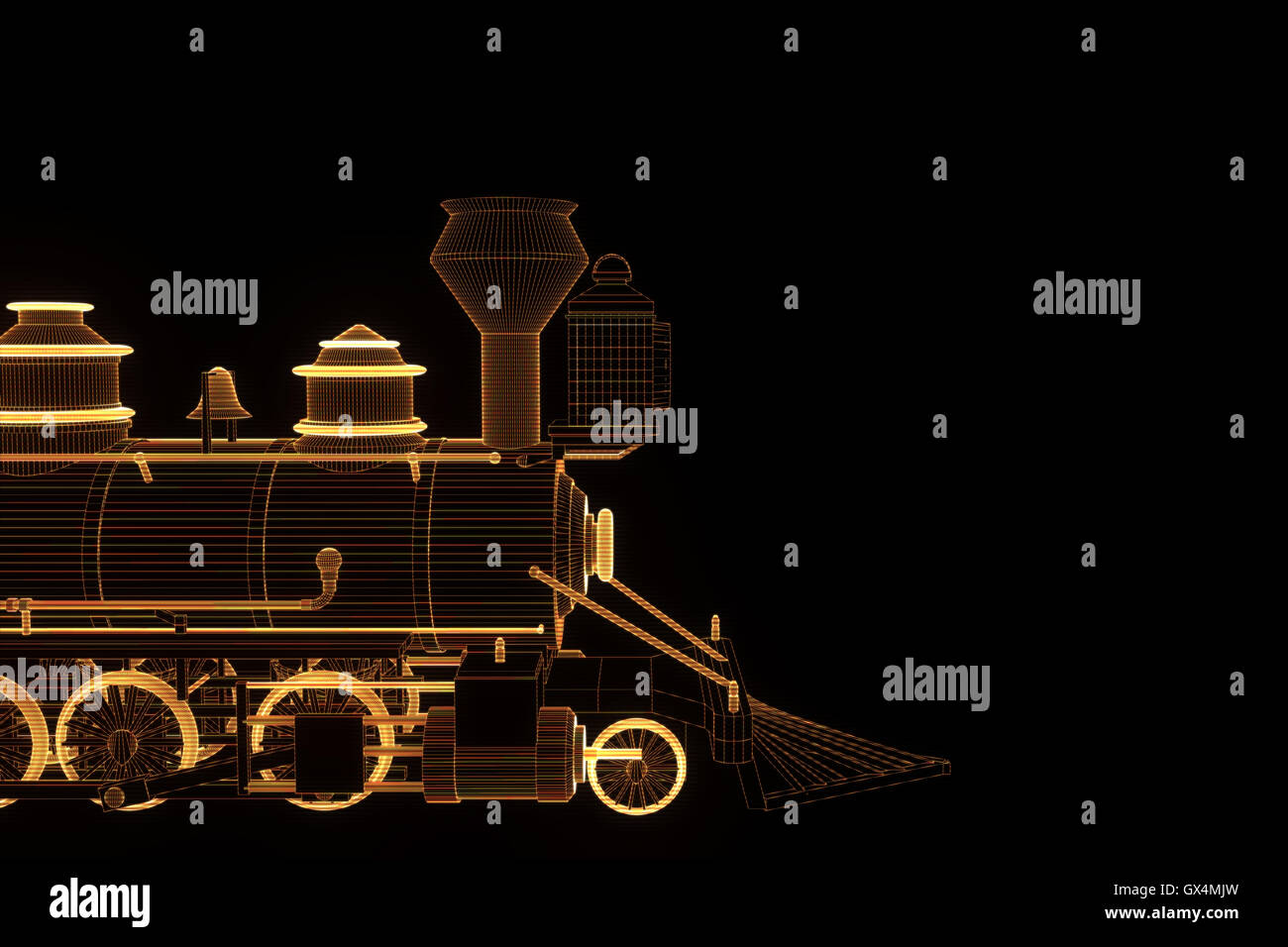 Train in Hologram Wireframe Style. Nice 3D Rendering Stock Photo - Alamy