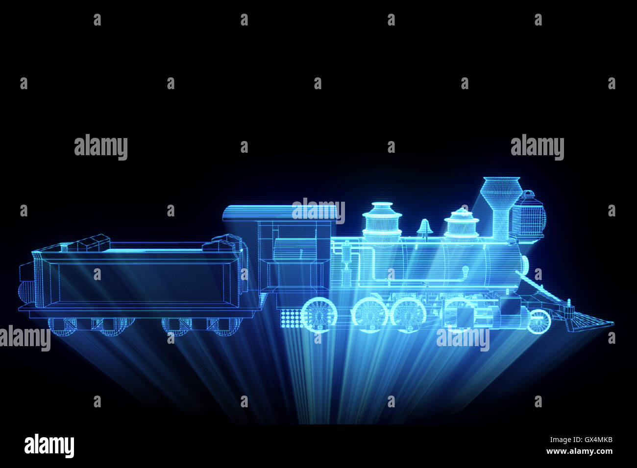 Train in Hologram Wireframe Style. Nice 3D Rendering Stock Photo - Alamy