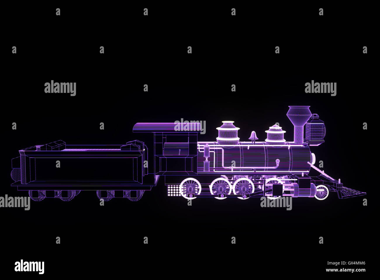 Train in Hologram Wireframe Style. Nice 3D Rendering Stock Photo - Alamy