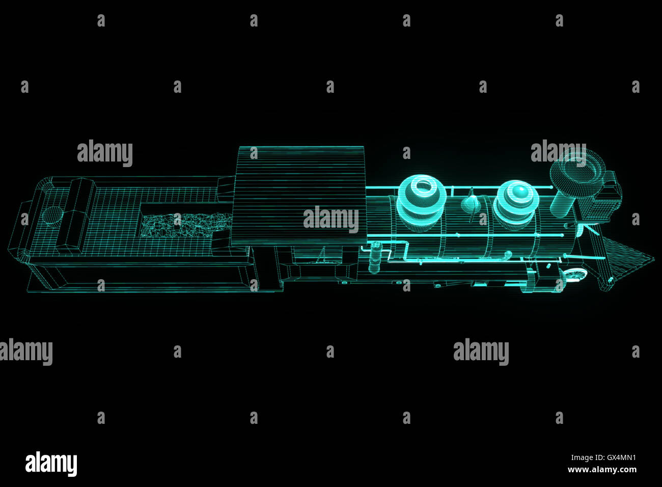 Train in Hologram Wireframe Style. Nice 3D Rendering Stock Photo - Alamy