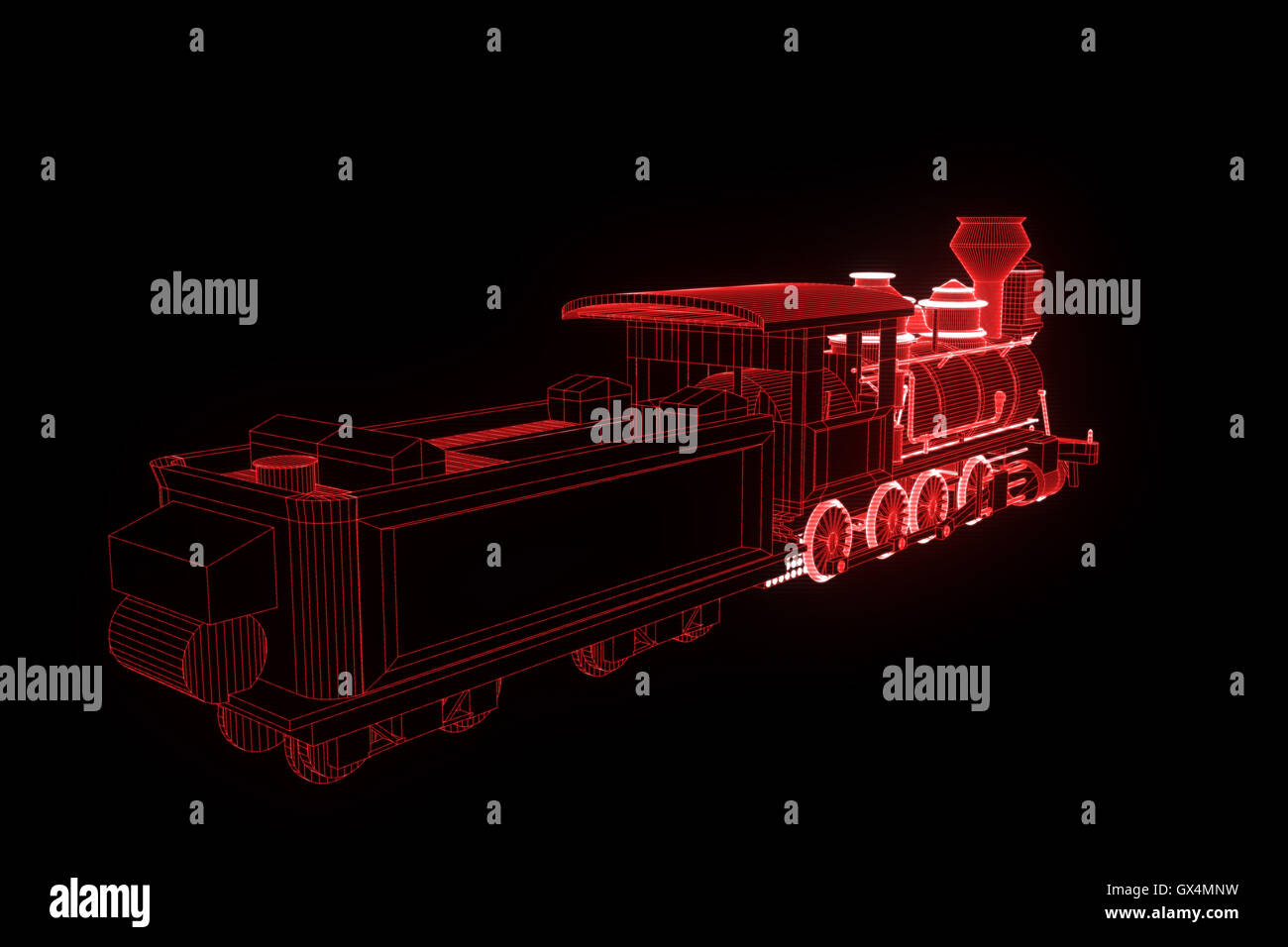 Train in Hologram Wireframe Style. Nice 3D Rendering Stock Photo - Alamy