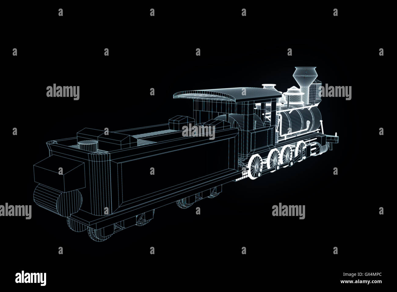 Train in Hologram Wireframe Style. Nice 3D Rendering Stock Photo - Alamy