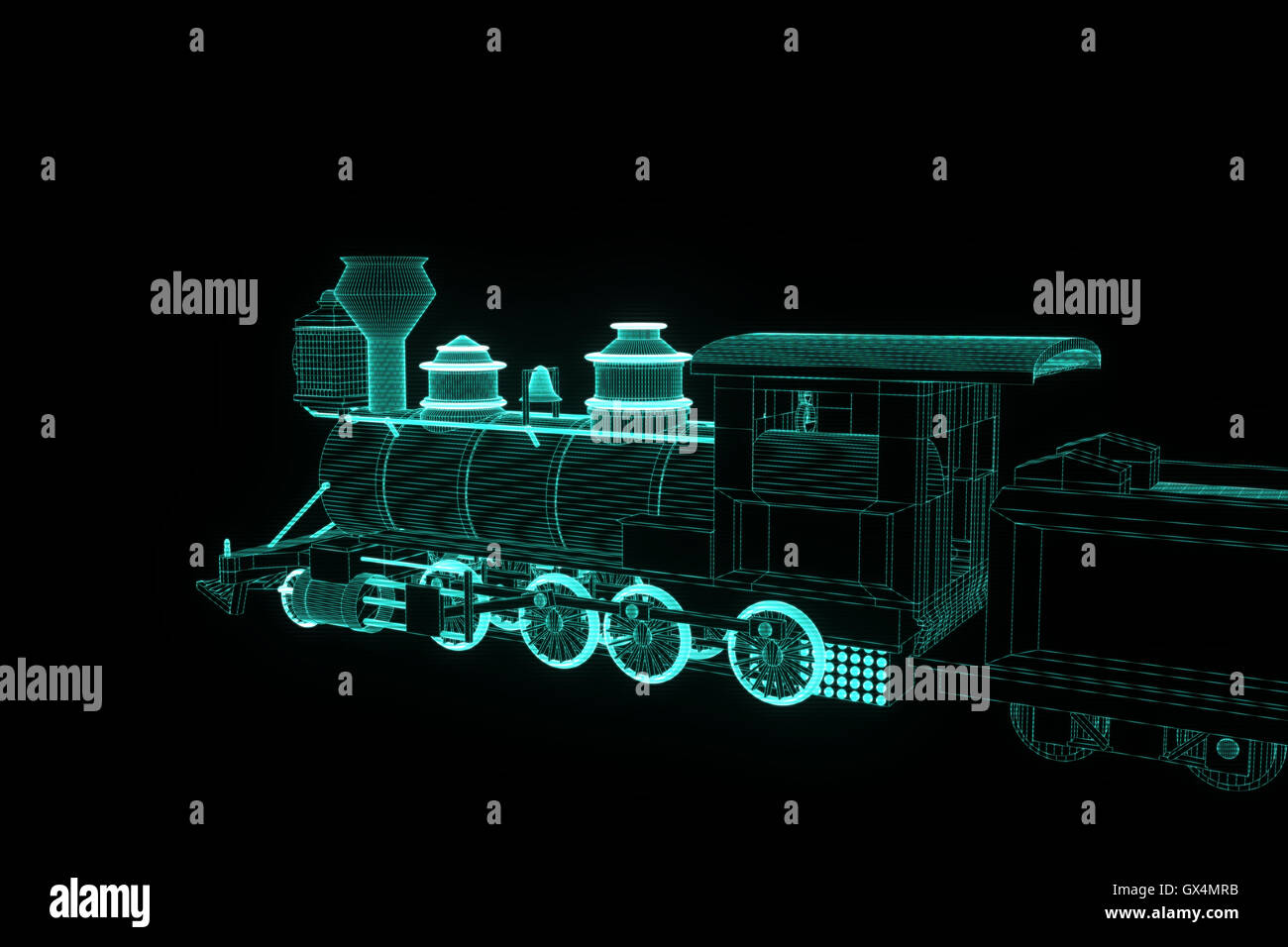 Train in Hologram Wireframe Style. Nice 3D Rendering Stock Photo - Alamy
