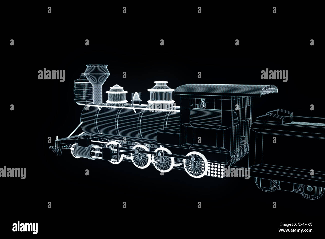 Train in Hologram Wireframe Style. Nice 3D Rendering Stock Photo - Alamy
