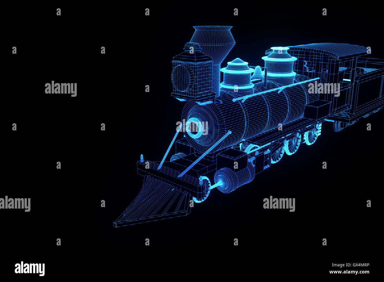 Train in Hologram Wireframe Style. Nice 3D Rendering Stock Photo - Alamy