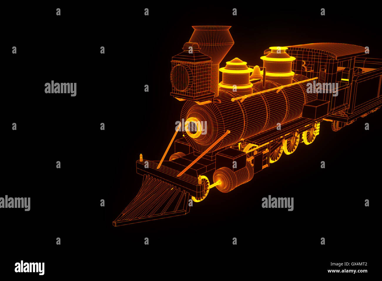 Train in Hologram Wireframe Style. Nice 3D Rendering Stock Photo - Alamy