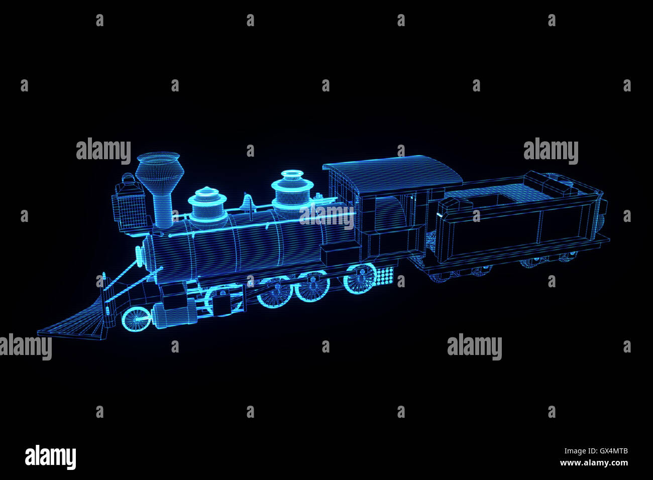 Train in Hologram Wireframe Style. Nice 3D Rendering Stock Photo - Alamy
