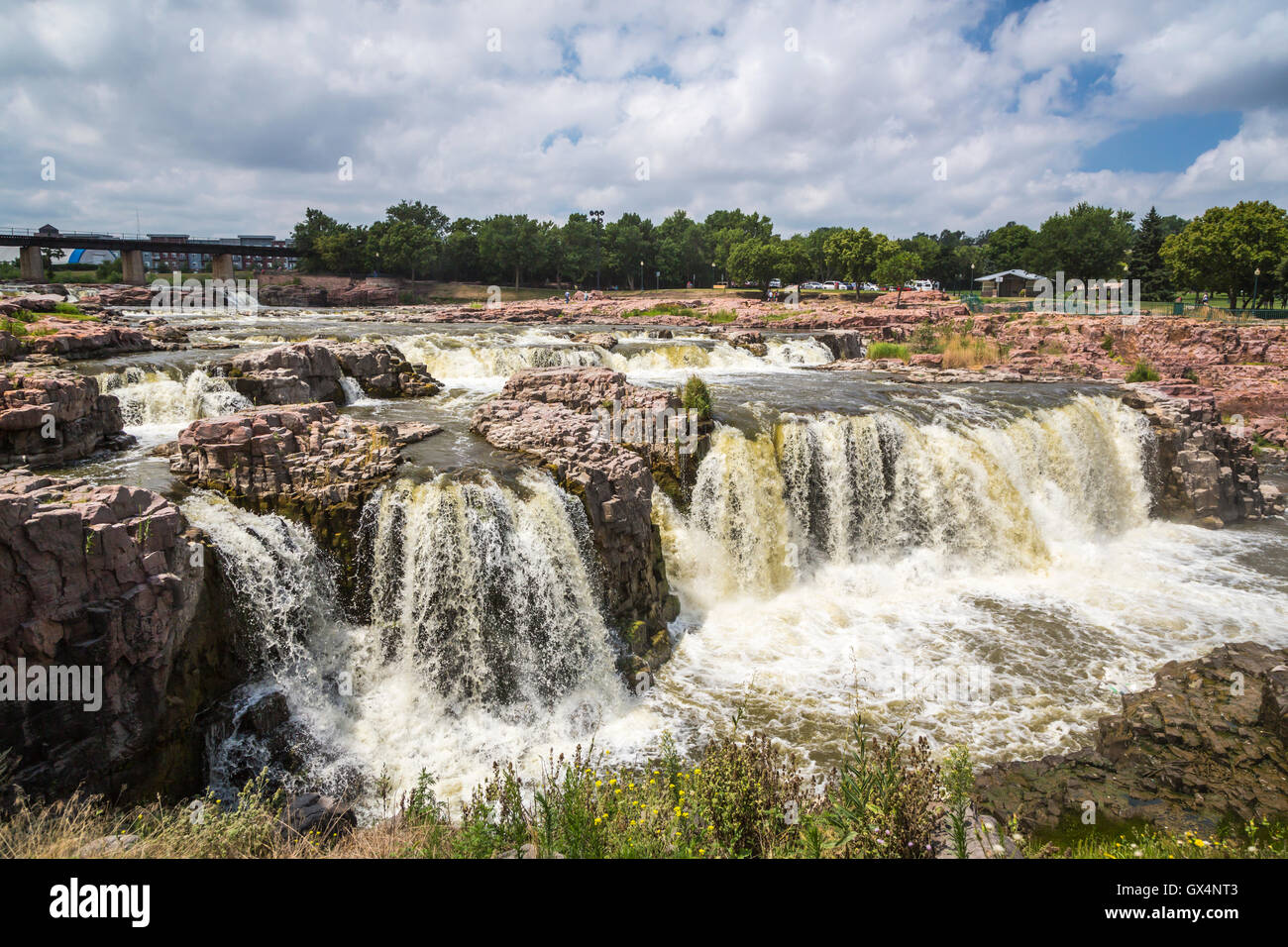 The falls of the Big Sioux River in Falls Park, Sioux City, South ...