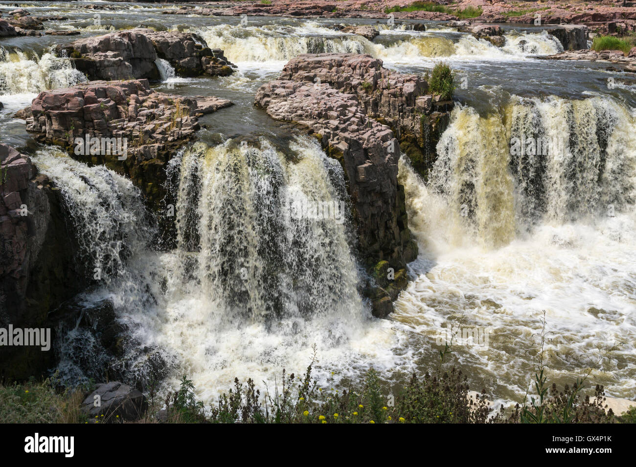 The falls of the Big Sioux River in Falls Park, Sioux City, South ...