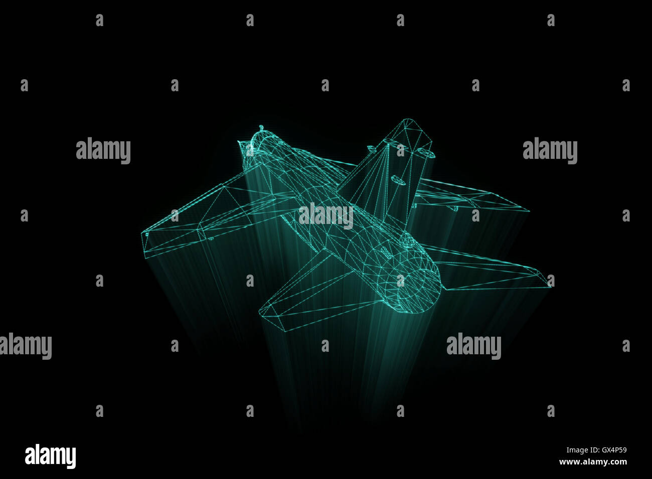 Airplane in Hologram Wireframe Style. Nice 3D Rendering Stock Photo - Alamy