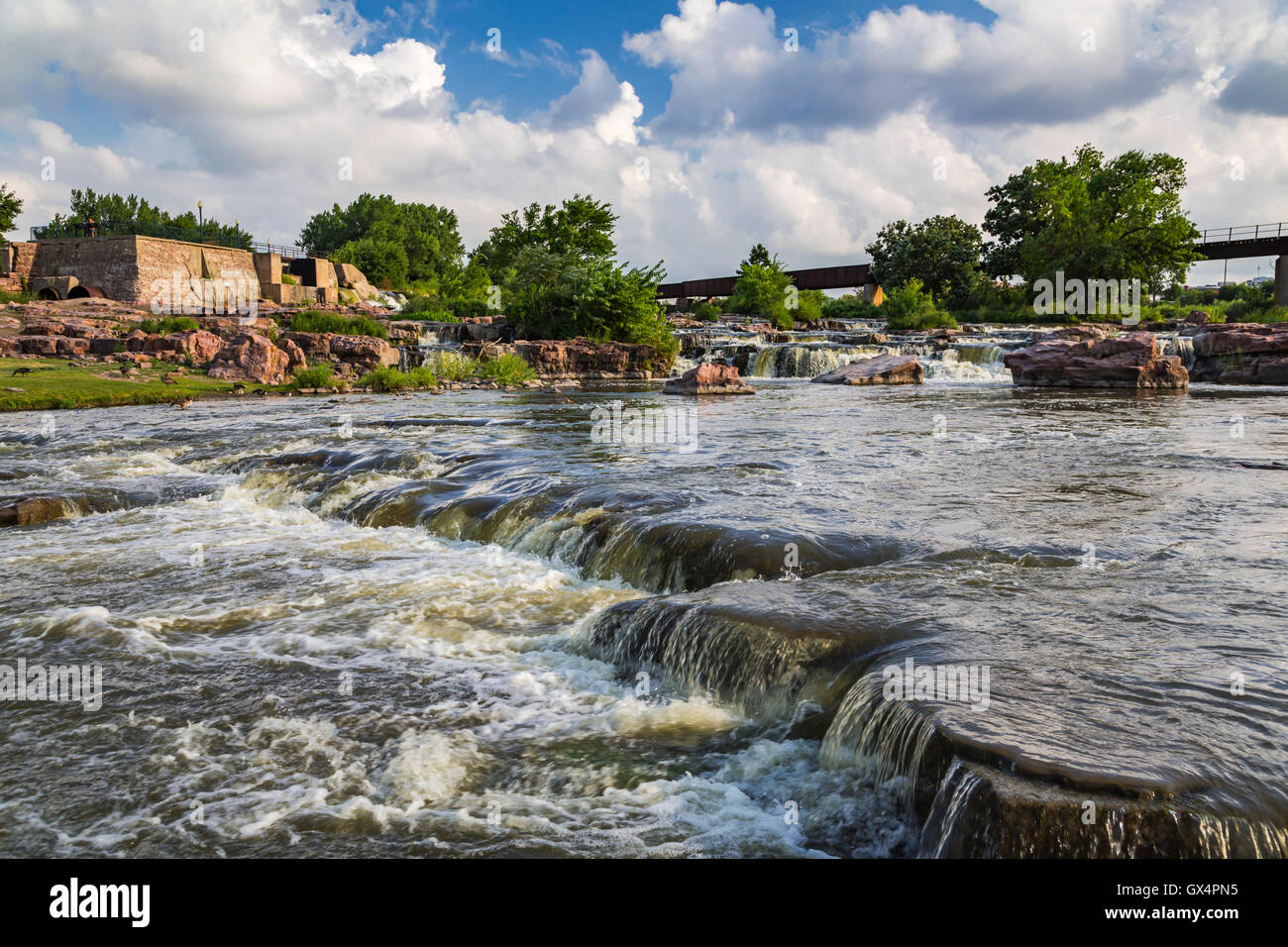 The falls of the Big Sioux River in Falls Park, Sioux City, South ...