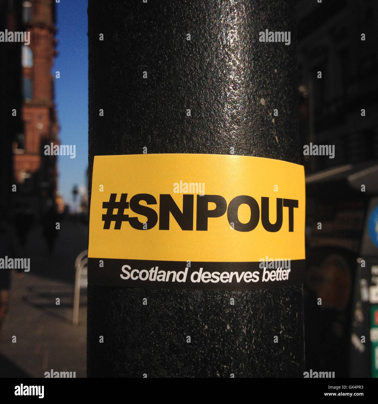 'SNP Out' stickers, calling for removal of Scottish National Party, in ...