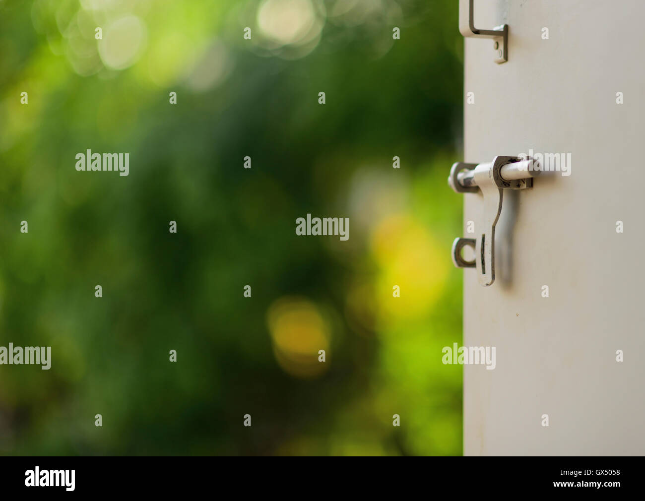 Come out to nature. Open door leading to a green garden, inviting ...