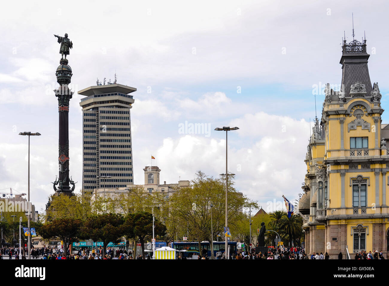 Spain, Barcelona. Barcelona's old Customs building and the Columbus ...