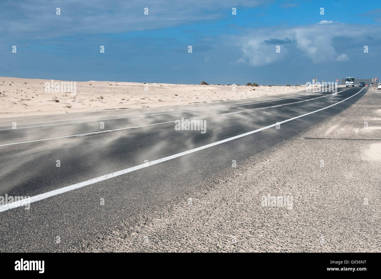 windy street in the dunes of Fuerteventura Canary Island Stock Photo ...