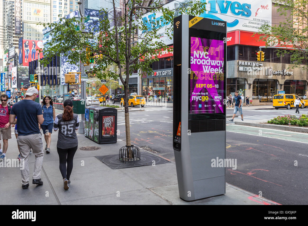 A LinkNYC Wi-Fi kiosk available for free public use on a mid-town street in New York City Stock ...