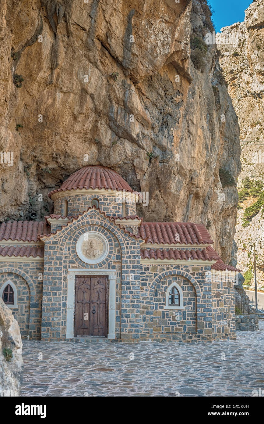 Crete, Greece: typical orthodox mountain church in Rethymno regional ...