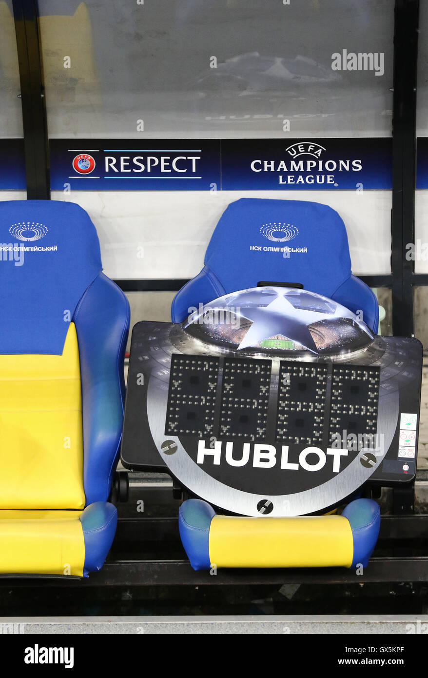 UEFA Champions League electronic information board seen on the stadium ...