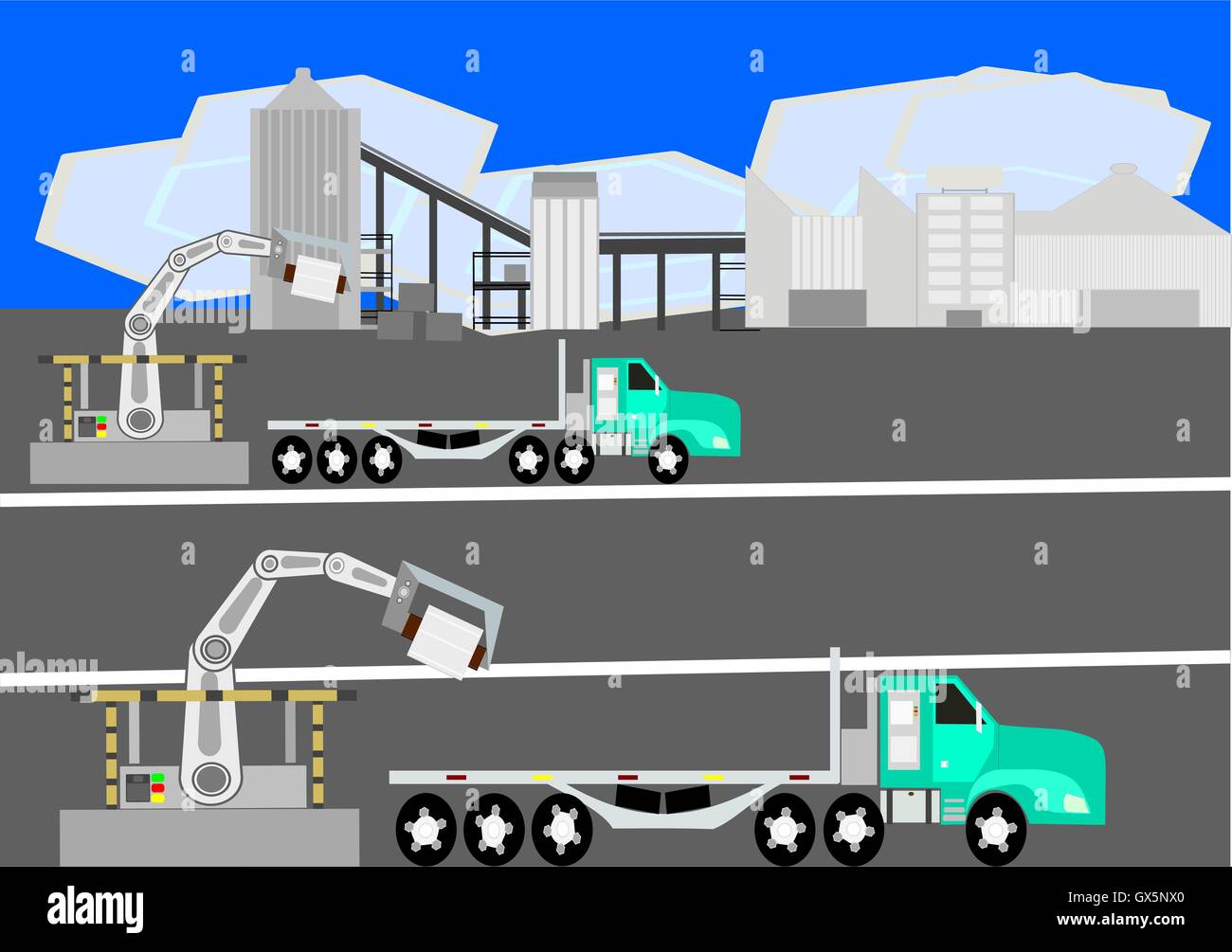 Smart factory series. Automated industrial plant with automatic robots ...