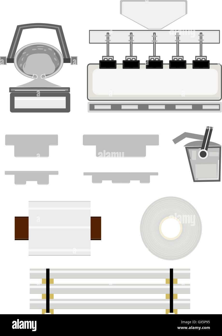 Industrial process for smelting aluminium, icons Stock Vector Image ...