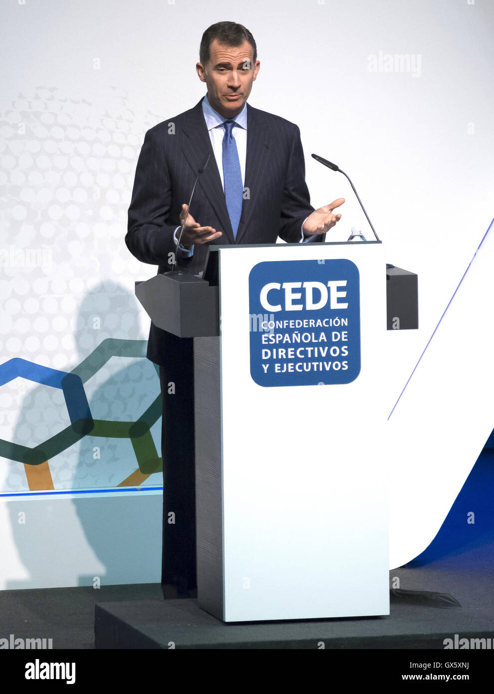 King Felipe VI of Spain speaks during the closing ceremony of the ...